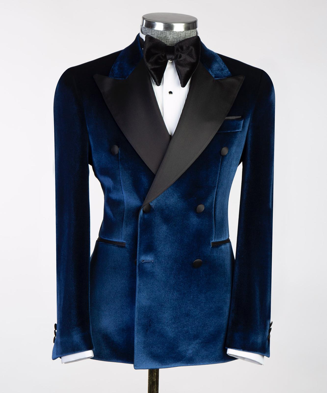 London Deep blue Velvet Double breasted Suit – Grogo Store
